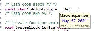 __DATE__ macro expansion incorrect in editor - STMicroelectronics Community