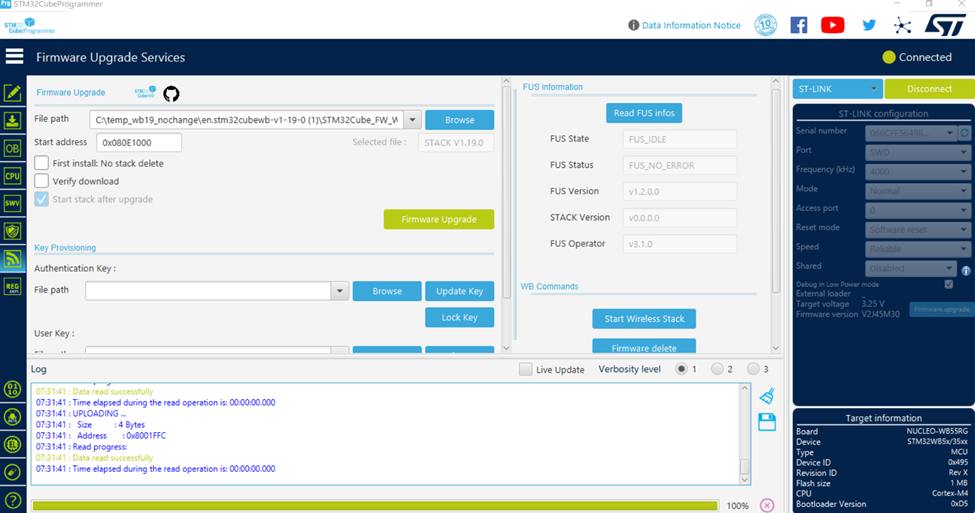 CubeProgrammer FUS is not possible due to error: R... - STMicroelectronics Community