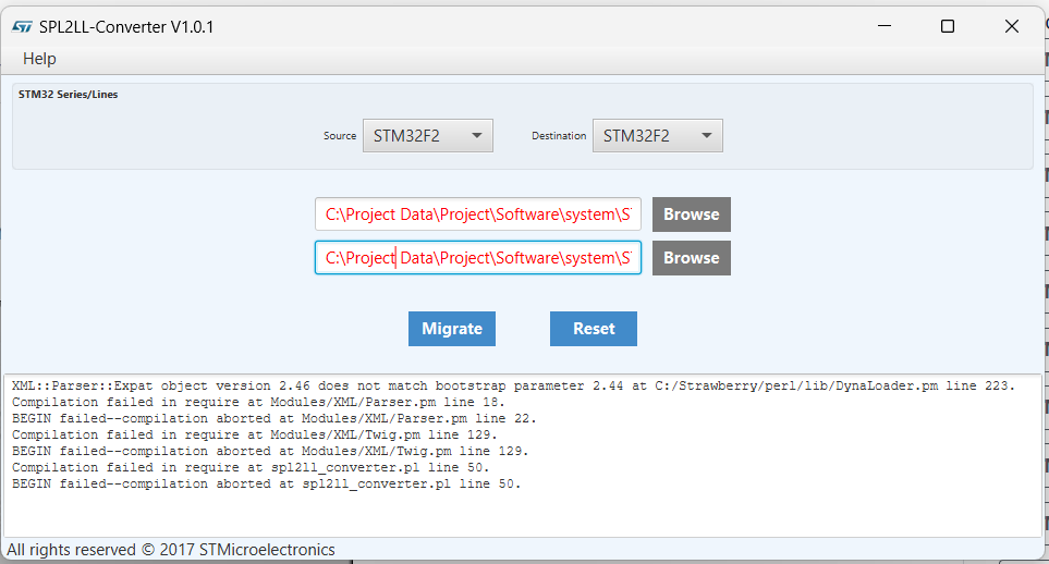 SPL2LL converter error message - STMicroelectronics Community