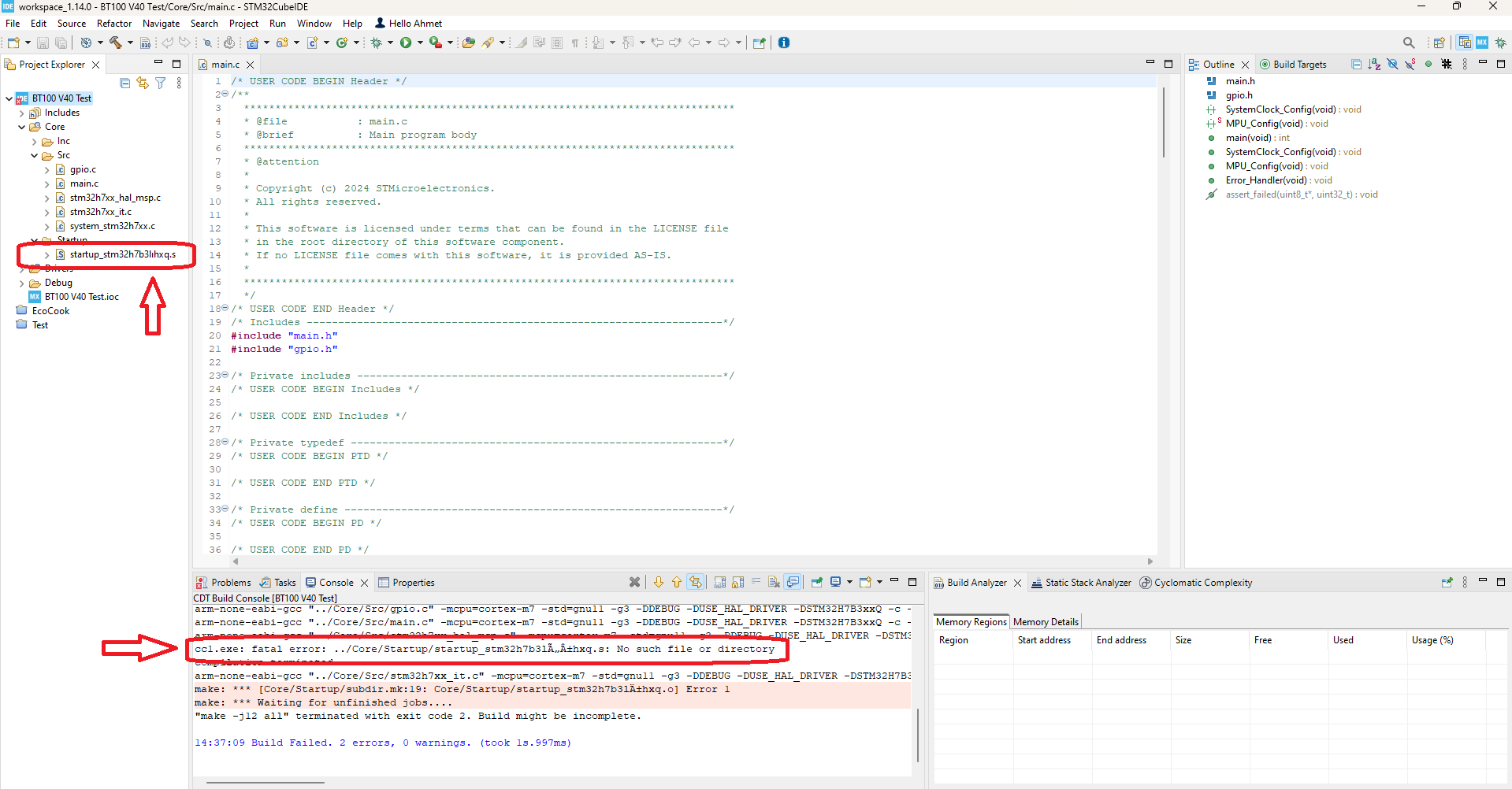 Solved: "No such file or directory" and "PB8 - PB9 port" e... - STMicroelectronics Community