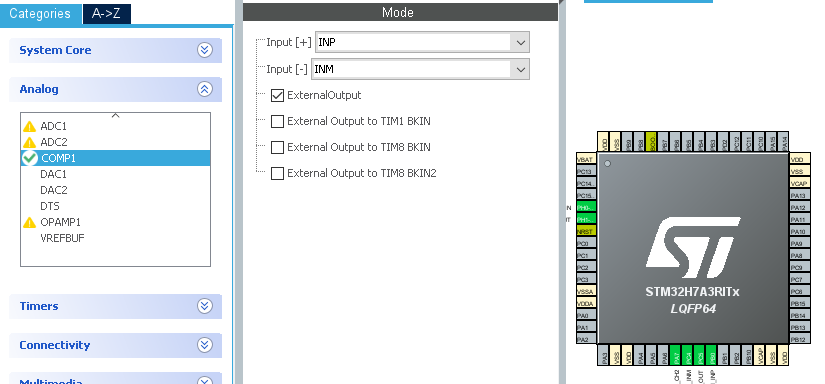 Solved: COMP2 not avalialble for H7A3RIT6 on CubeIDE 1.15.... - STMicroelectronics Community
