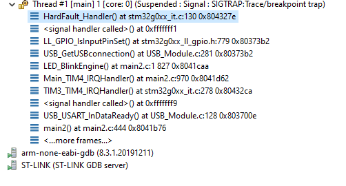 Solved Stm32g0 Hardfault And Signal Handler Fffffff1 Stmicroelectronics Community
