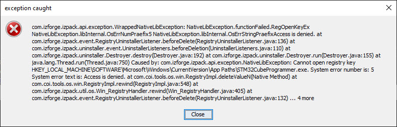Uninstaller Does Not Work As Expected Stm32cubepro Stmicroelectronics Community 