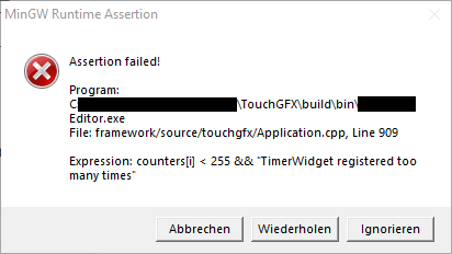 Solved: TouchGFX Simulator Assertion "TimerWidget register... - STMicroelectronics Community