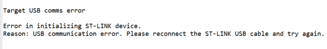 Solved: Target USB Comms error - STMicroelectronics Community