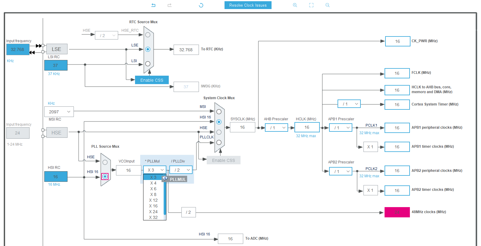 Clock Configuration Issue With Hsi16 Stmicroelectronics Community