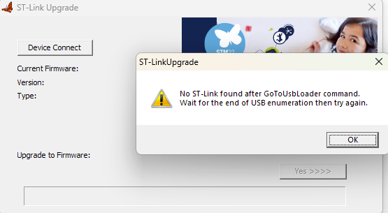 NUCLEO-F401RE: Failed to upgrade ST-Link firmware ...