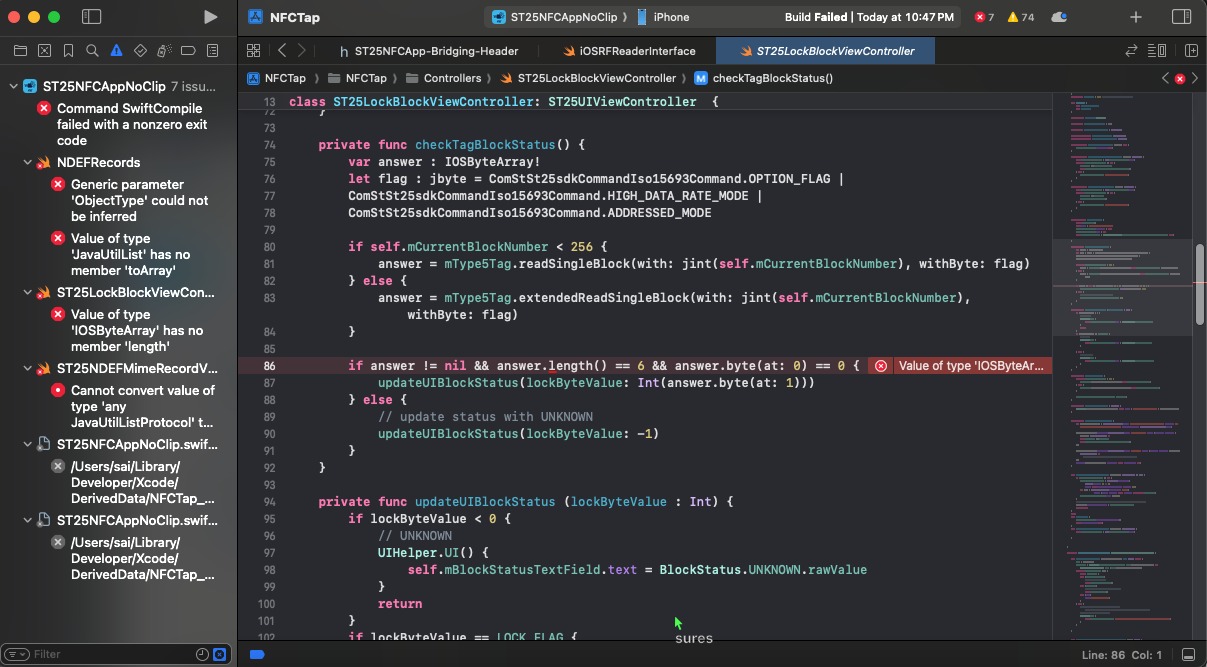 Solved Error While Compiling Latest Ios Nfc Source Code Stmicroelectronics Community