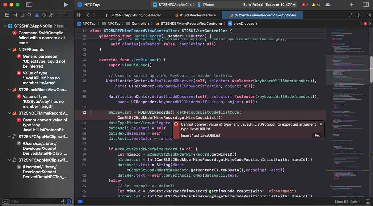 Solved Error While Compiling Latest Ios Nfc Source Code Stmicroelectronics Community