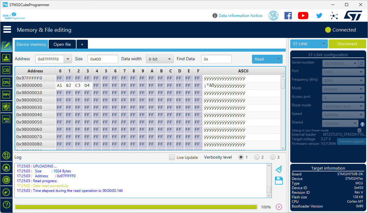 Solved: The behavior of the External Loader (H750B-DISCO) ... - STMicroelectronics Community