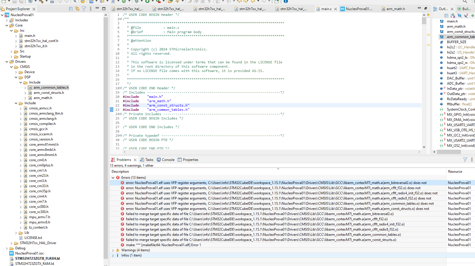 Solved: DSP include files errors - STMicroelectronics Community