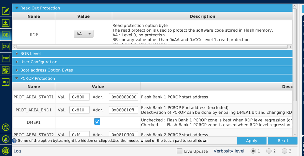 Solved: PCROP Not disabled after RDP Regression, Option ch... - STMicroelectronics Community