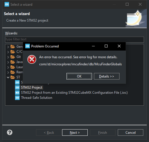 Cannot Create A New Stm32 Project On Cube Ide Stmicroelectronics Community