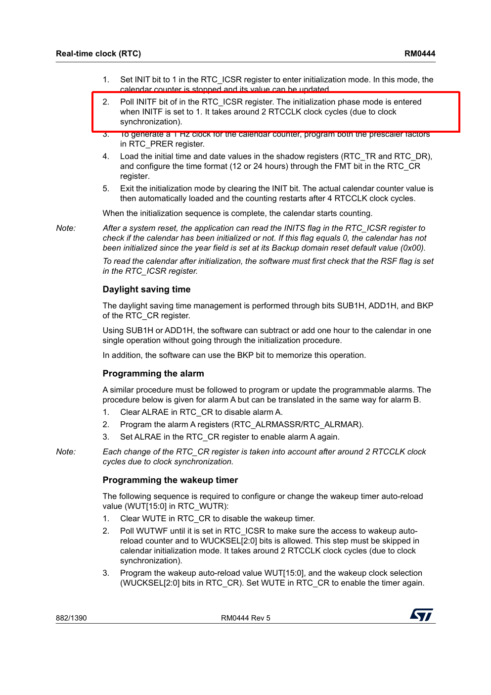 Solved: RTC start time of the init mode - STMicroelectronics Community