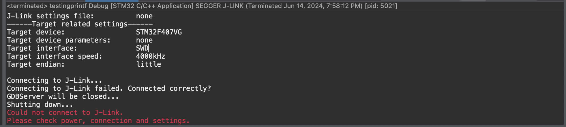 Solved: could not connect to jlink for stm32f407 discovery... - STMicroelectronics Community
