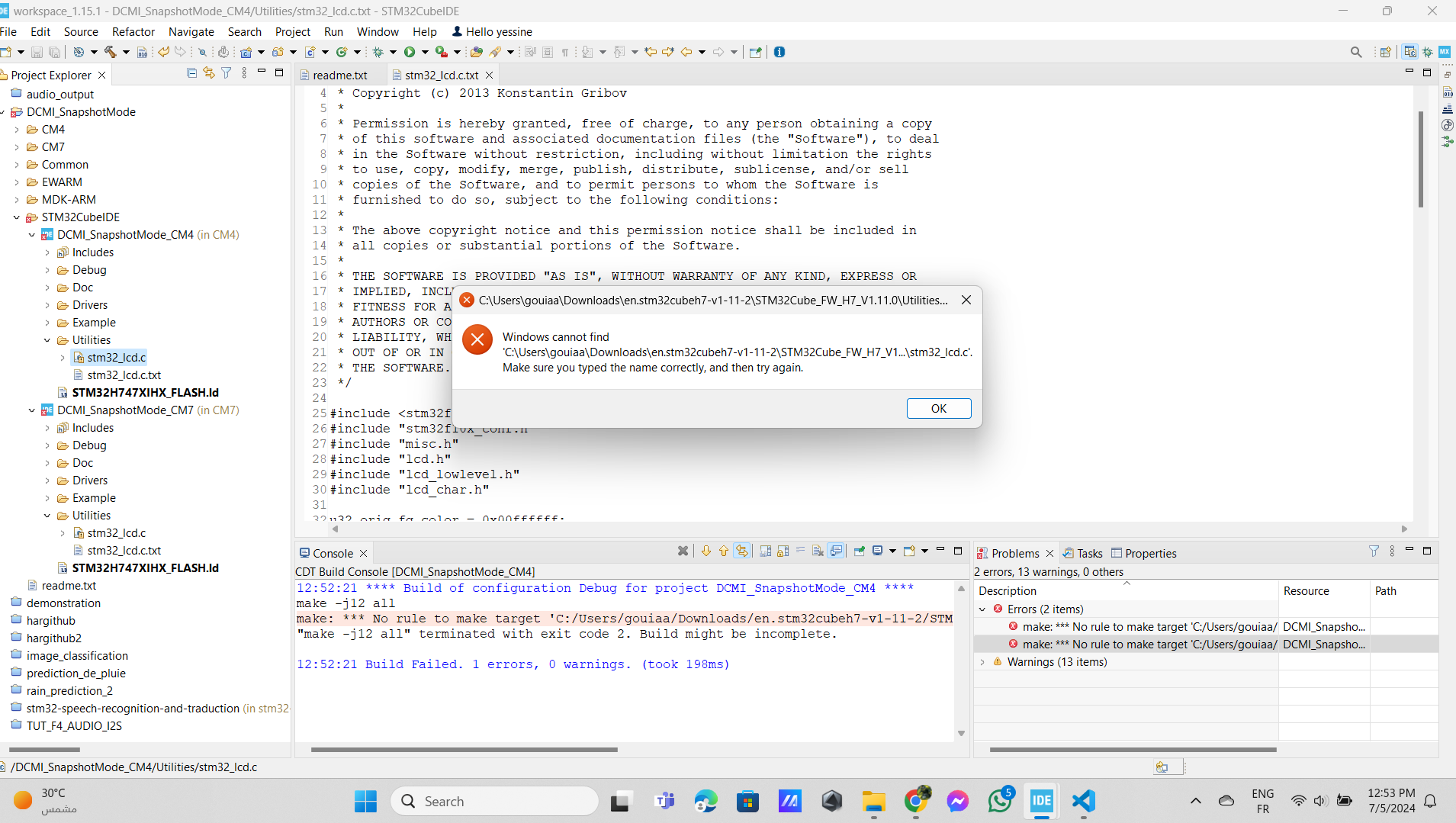 Solved: lcd.c file not found - STMicroelectronics Community