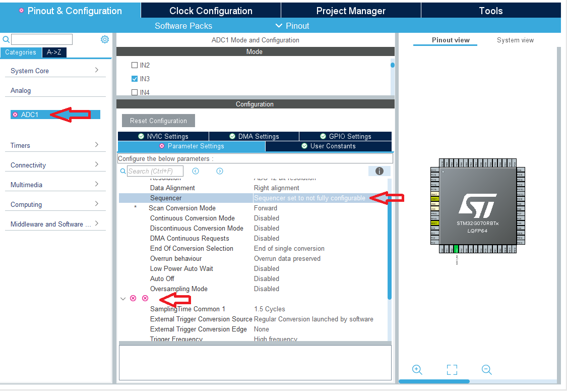 STMG0 Multichannel ADC CubeIDE configuration issue - STMicroelectronics Community