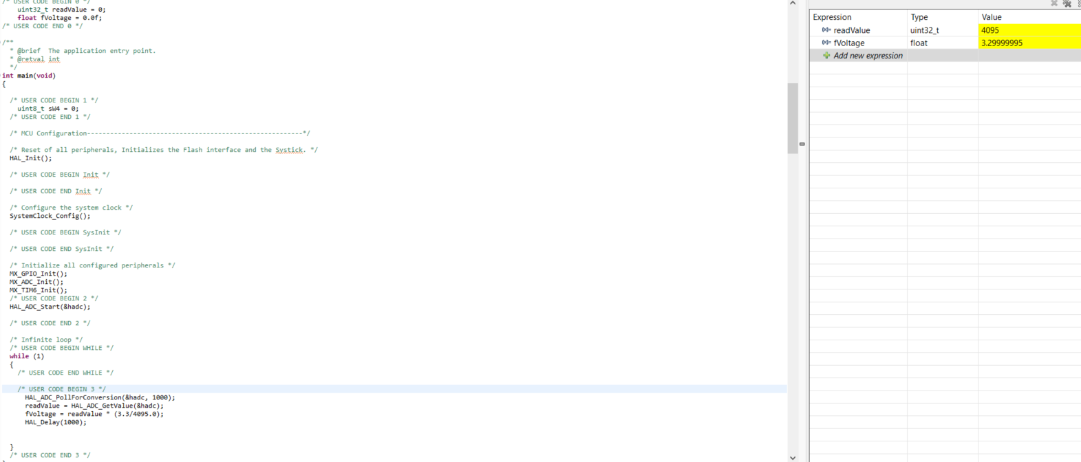 Fluctuating values read from ADC potentiometer - STMicroelectronics Community