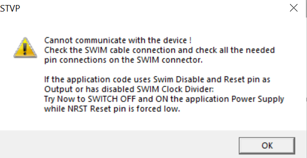 Solved: STM8S001J3: Unable to communicate with the device - STMicroelectronics Community
