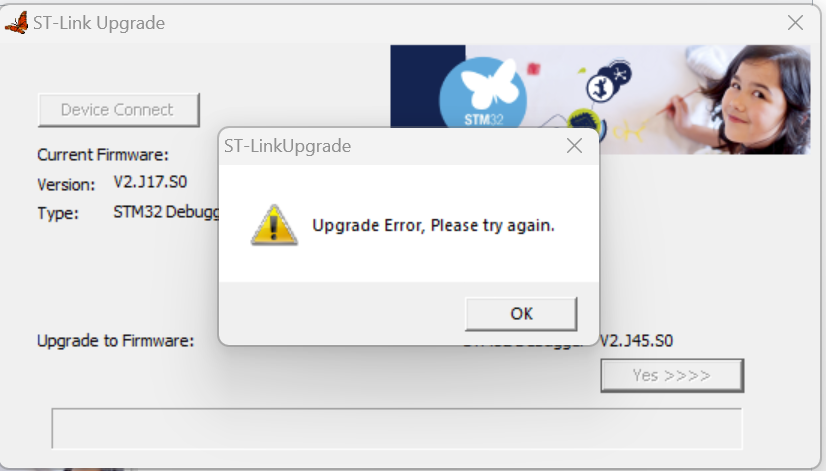 Error trying to connect the board to my Laptop usi... - STMicroelectronics Community