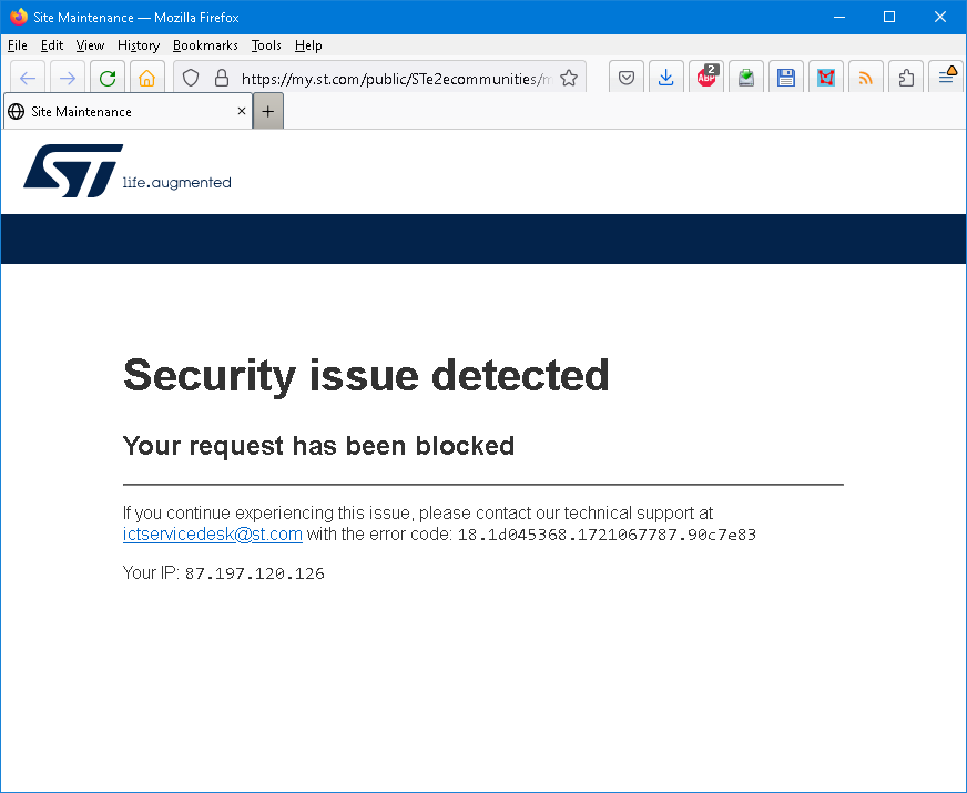 Site Maintenance, or is it Security Issue? - STMicroelectronics Community