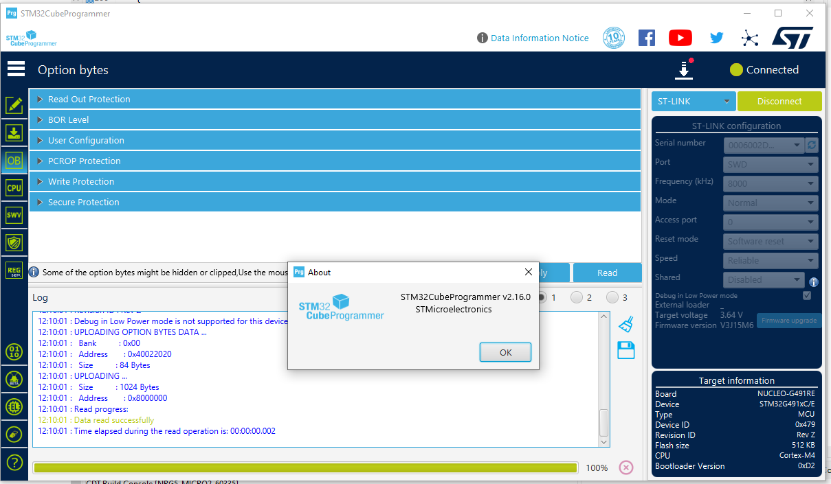 Solved: STM32G491RCT6 Write protection Option bytes missin ...