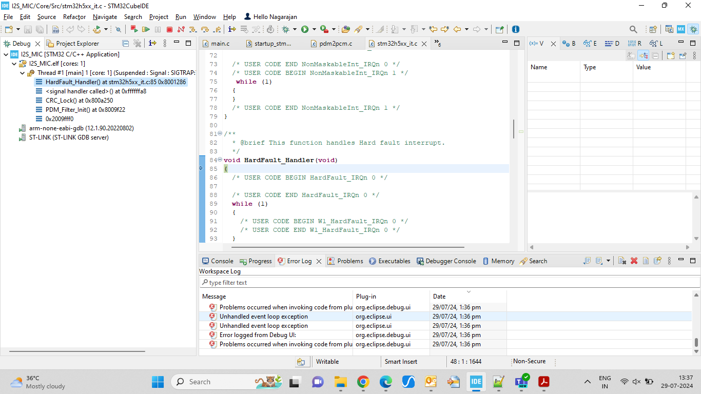Hard Fault Error Happened When Executed Pdmfilter Stmicroelectronics Community 
