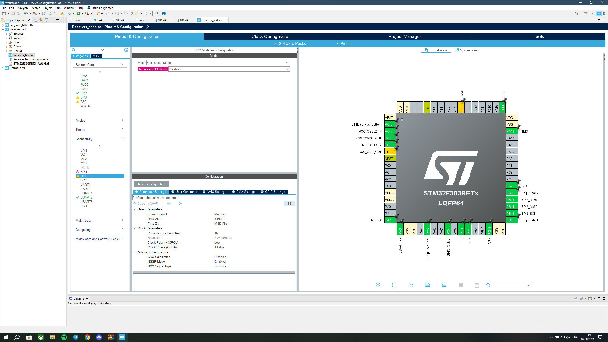 Can`t transmit data from STM32 to STM32 via NRF24L... - STMicroelectronics Community