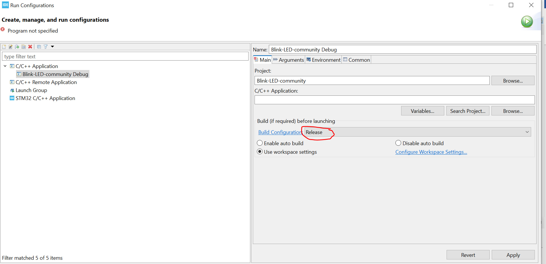Choose different builds for "Run" and "Debug" butt... - STMicroelectronics Community