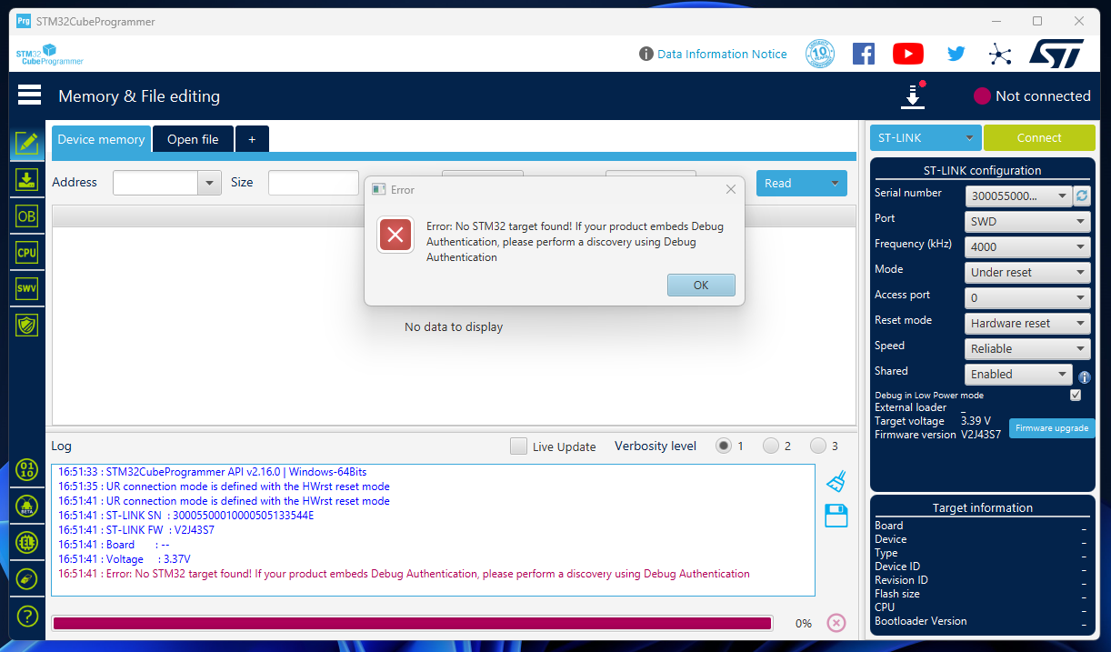 Unable to upload my code using Serial Wire Debug - STMicroelectronics ...