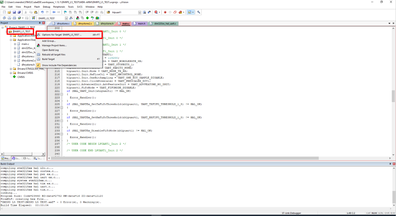 How to run a Dhrystone/DMIPS benchmark on an STM32 - STMicroelectronics Community