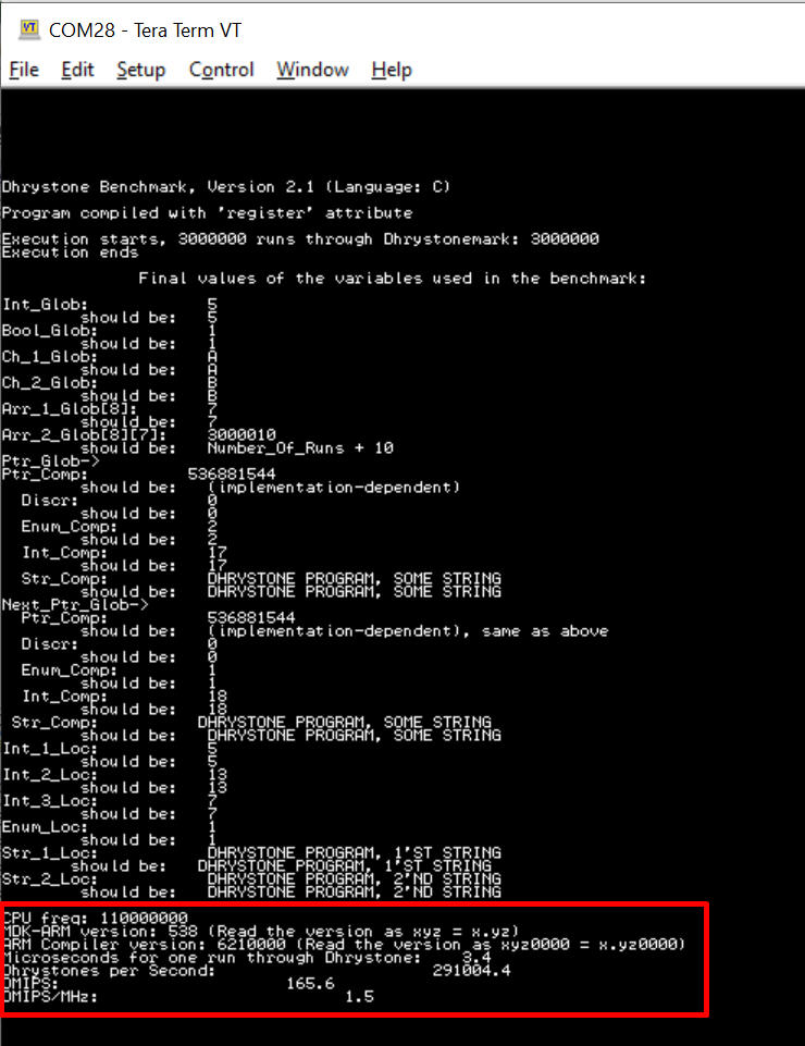 How to run a Dhrystone/DMIPS benchmark on an STM32 - STMicroelectronics Community