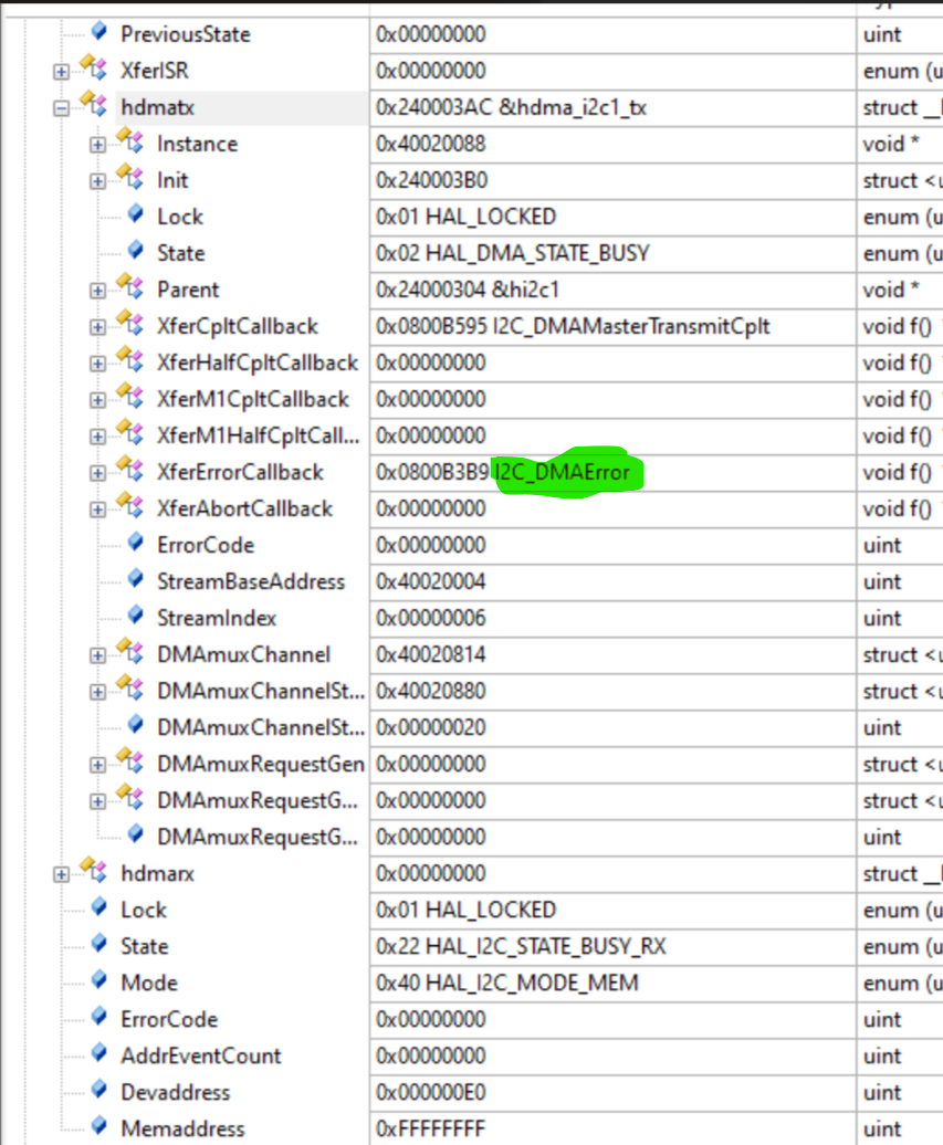 ST32H750 - I2C_DMAError when using HAL_I2C_Mem_Wri... - STMicroelectronics Community
