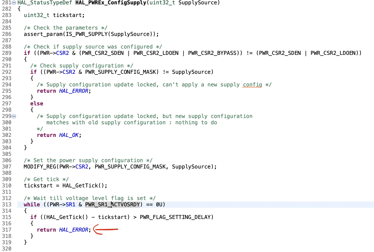 Solved: HAL_PWREx_ConfigSupply(PWR_LDO_SUPPLY) fails in HA... - STMicroelectronics Community