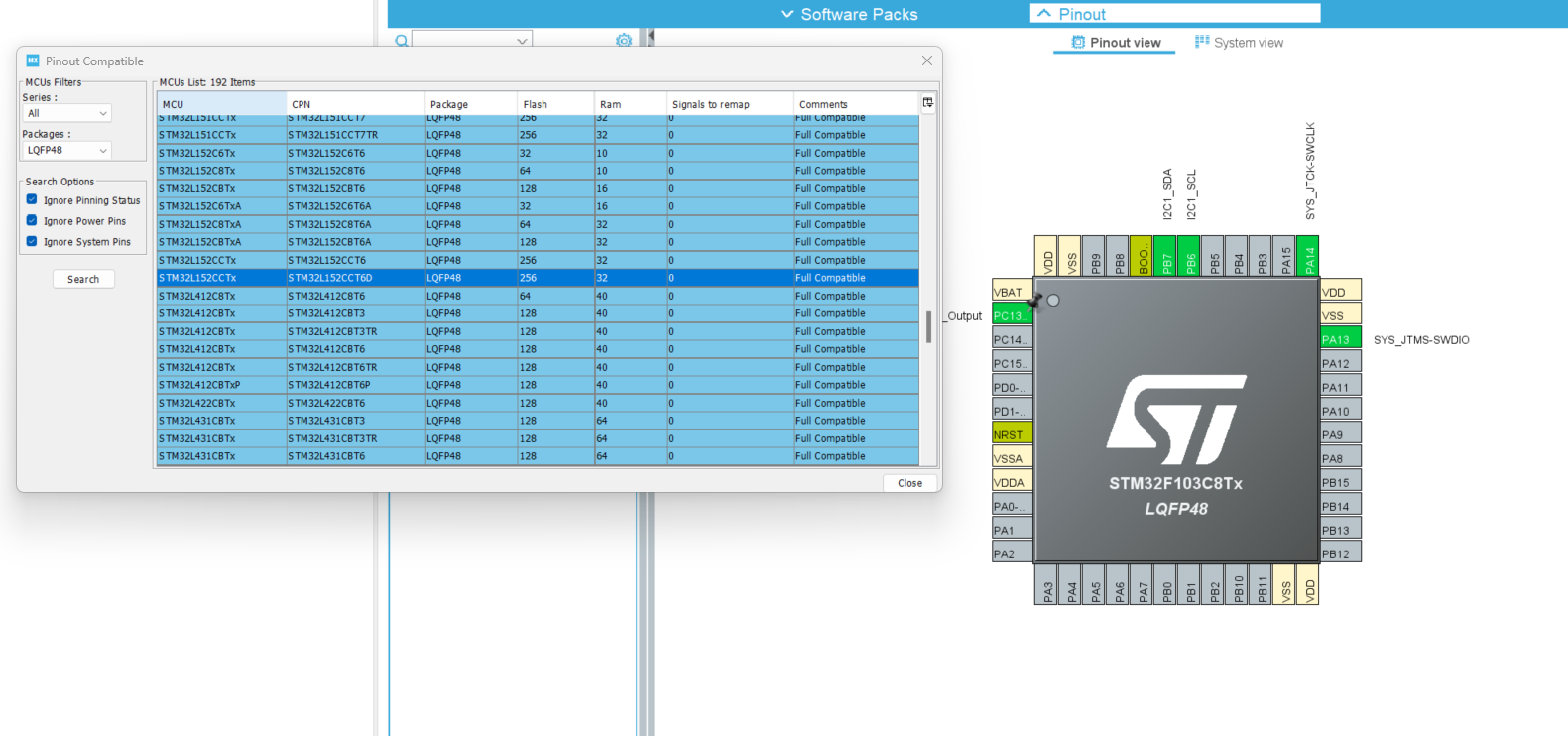 Can't import MCU to a different MCU (Full Compatib... - STMicroelectronics Community