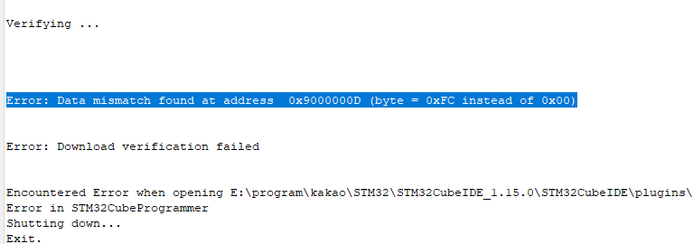 Solved Error Data Mismatch Found At Address 0x9000000d Stmicroelectronics Community