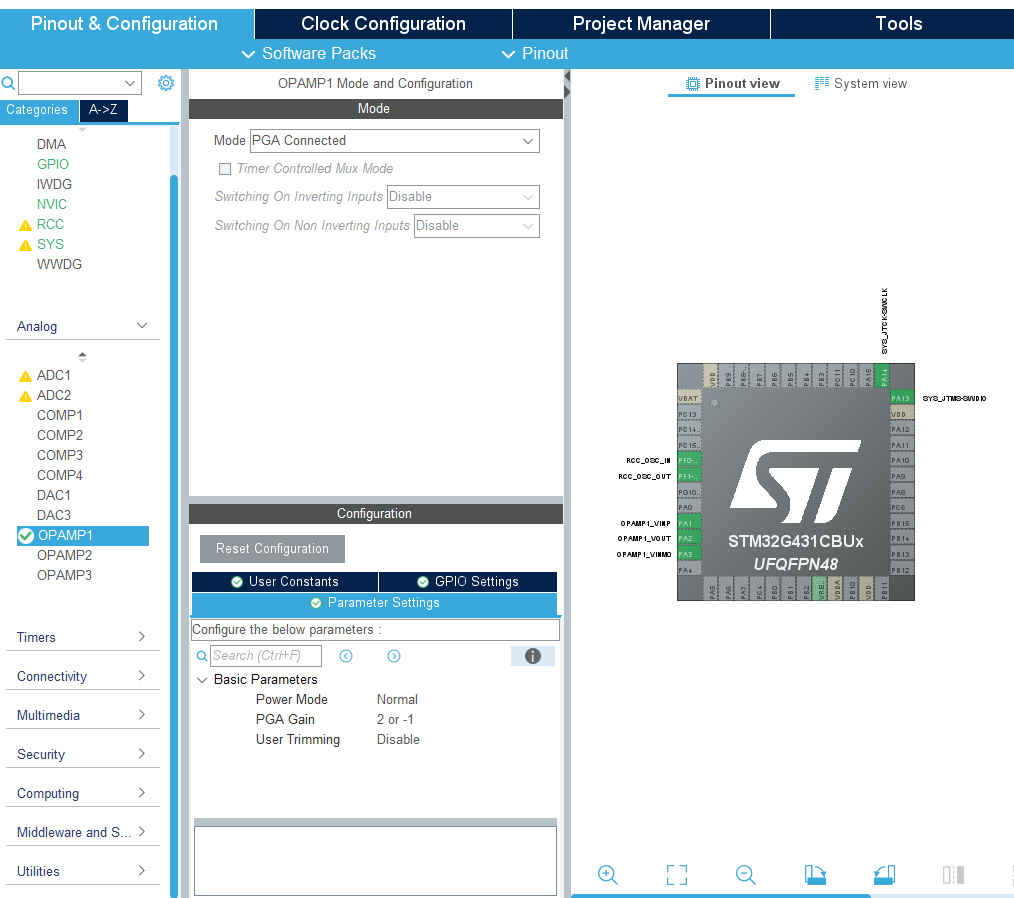 STM32CubeMX:STM32G431CUB3 Using OPAMP + ADC for Cu... - STMicroelectronics Community