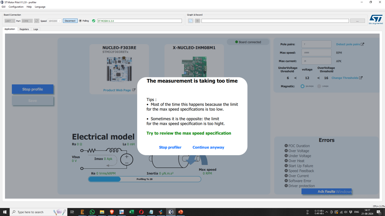 Motor profiler 1.2.9 unable to spin motor - STMicroelectronics Community