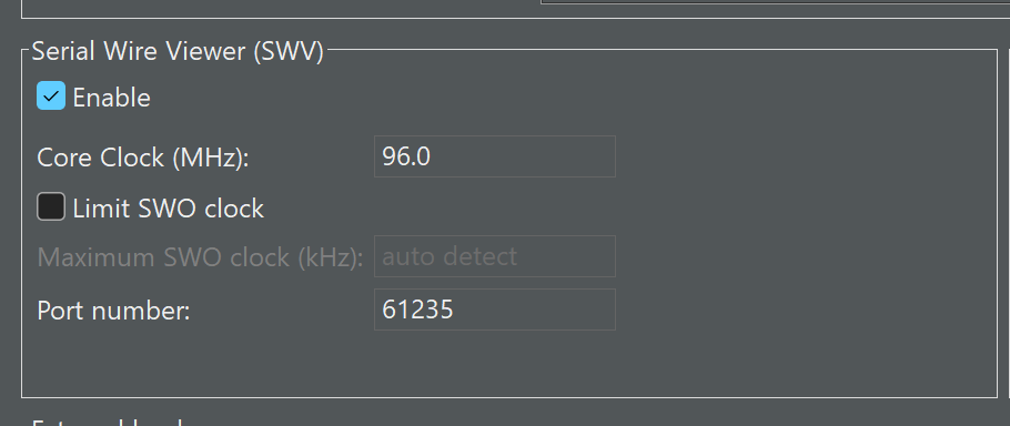 SWO outputs only works with HSI enabled for SYSCLK ...