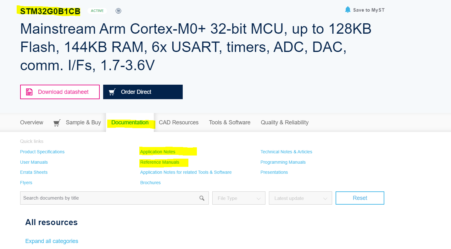 Solved: How to find documents for each MCU - STMicroelectronics Community
