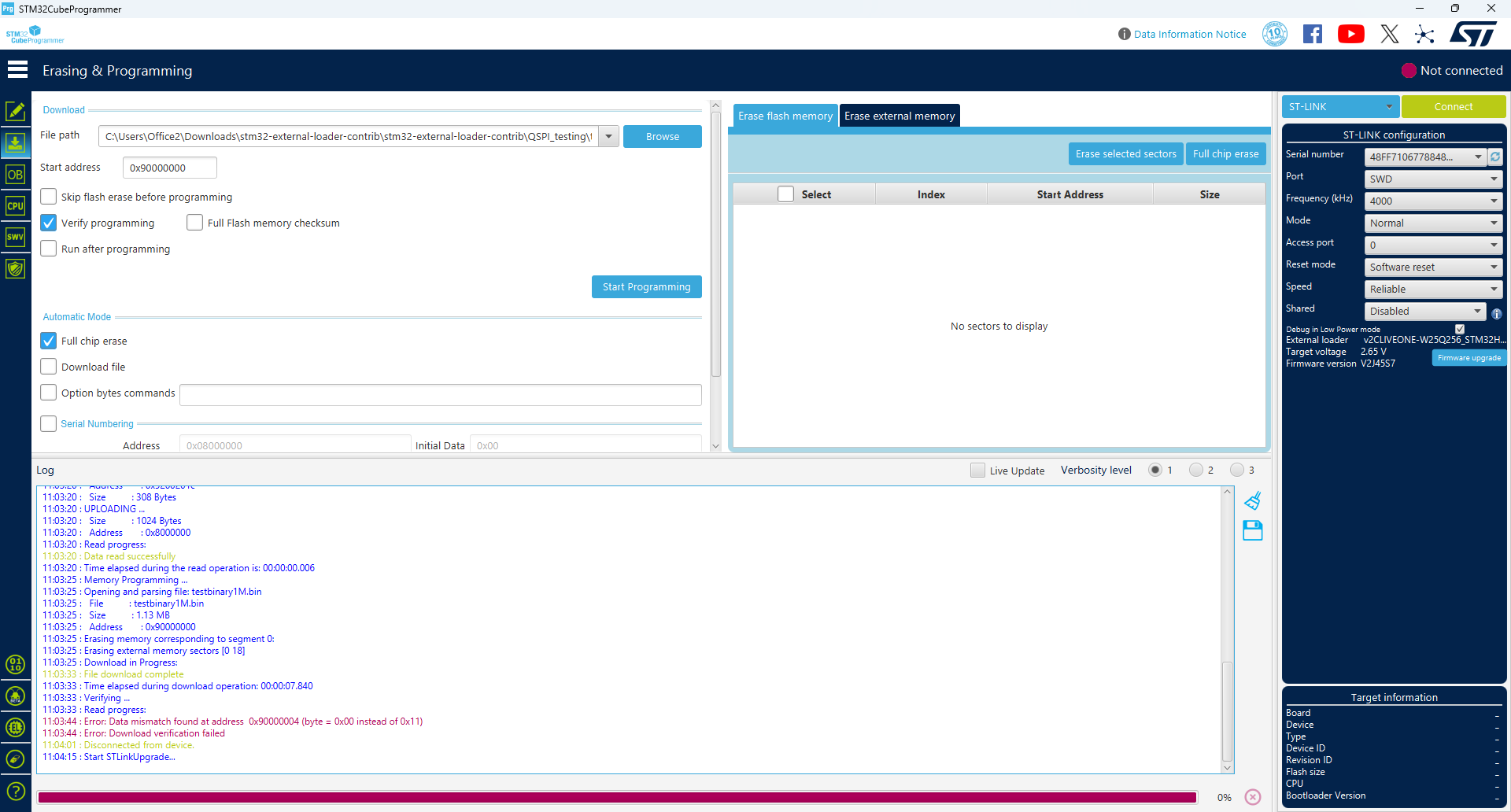 Solved External Loader Issue With Stm32h743 And W25q256 Page 2 Stmicroelectronics Community