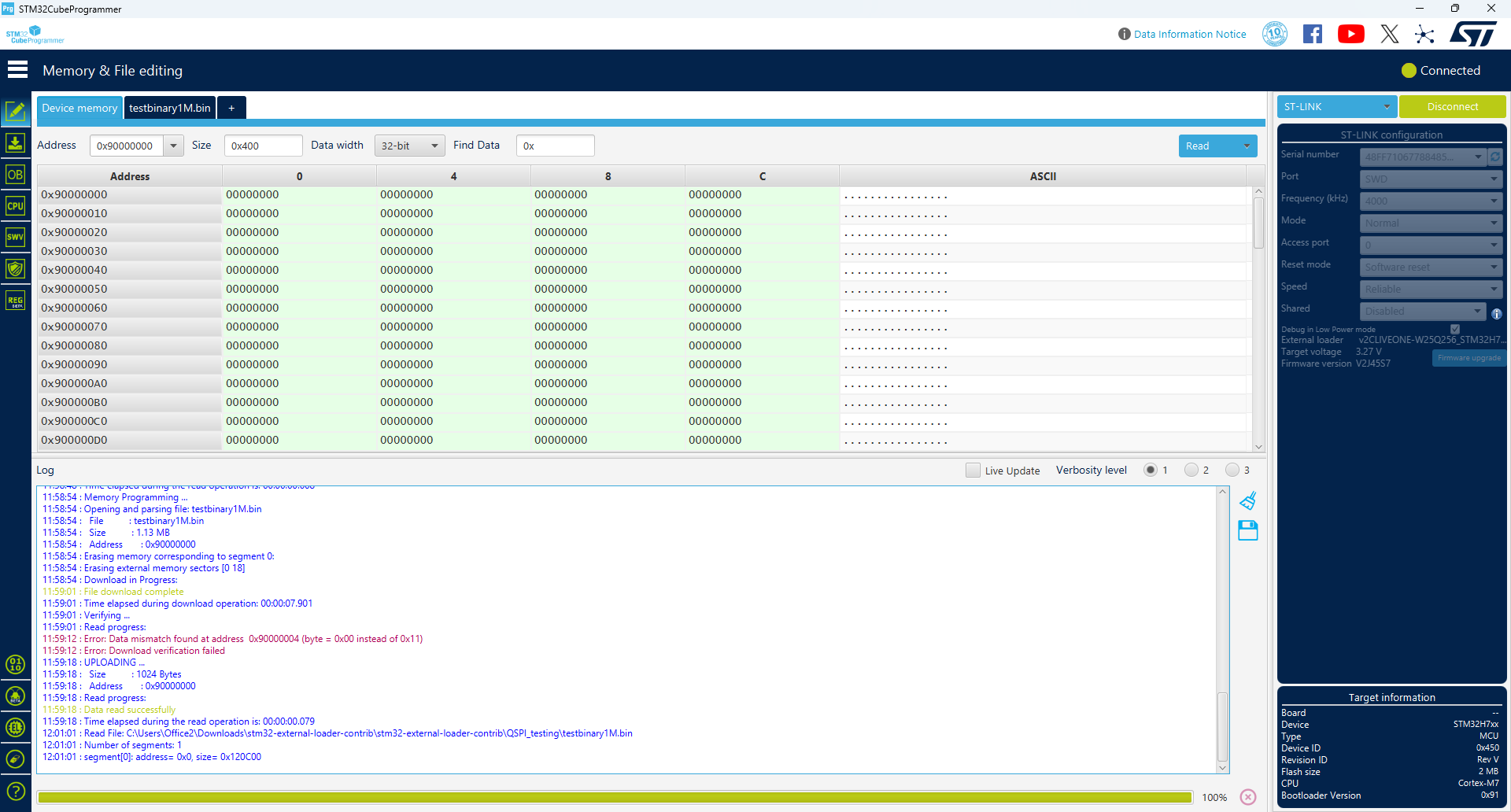 Solved External Loader Issue With Stm32h743 And W25q256 Page 2 Stmicroelectronics Community
