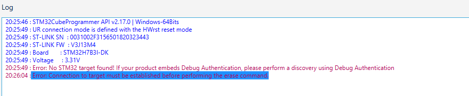 Solved: Error: Connection to target must be established be... - STMicroelectronics Community