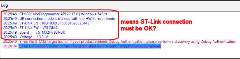 Solved: Error: Connection to target must be established be... - STMicroelectronics Community