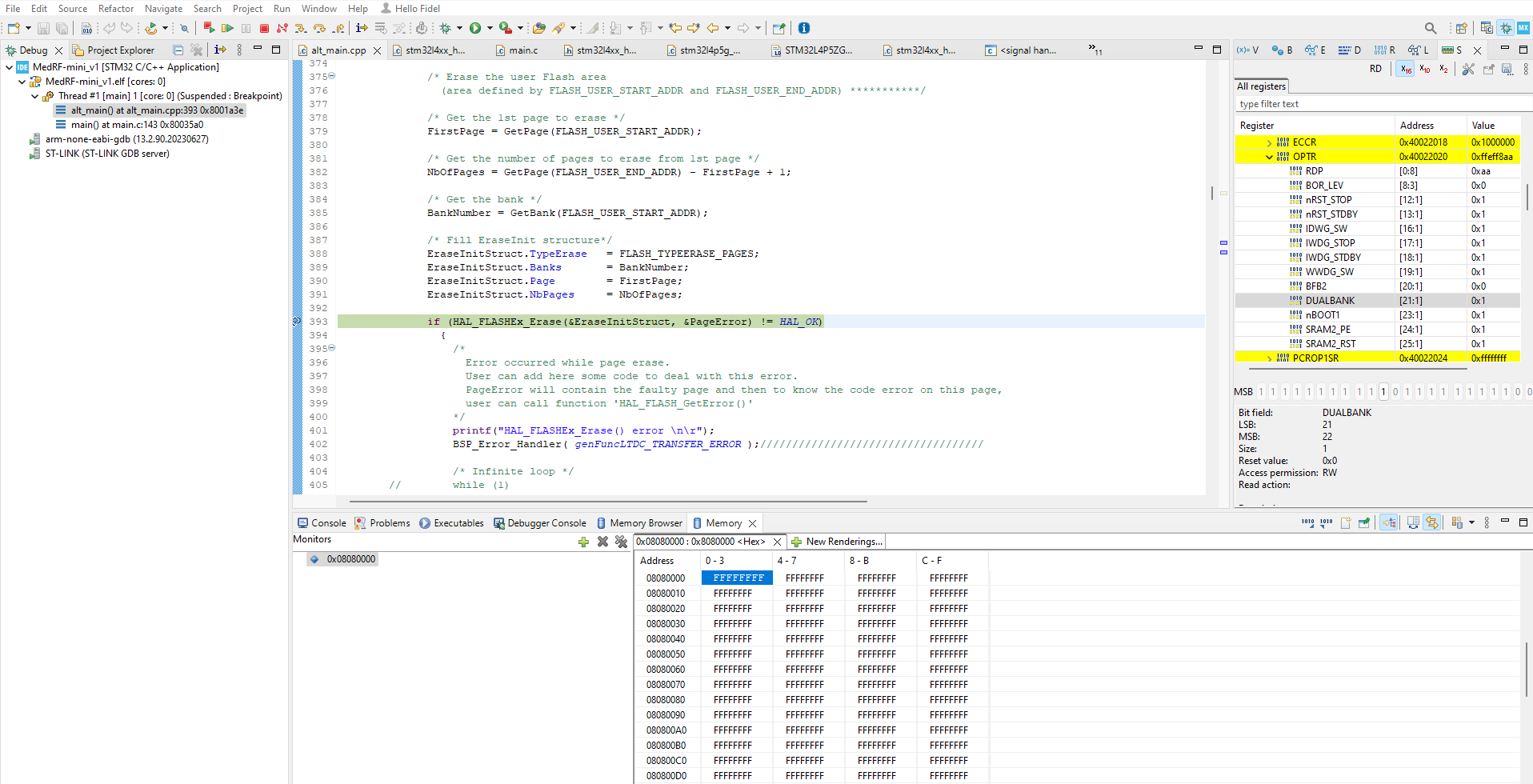 Solved Can Not Erase Flash Memory Page A Tab Pops Up Wh Stmicroelectronics Community
