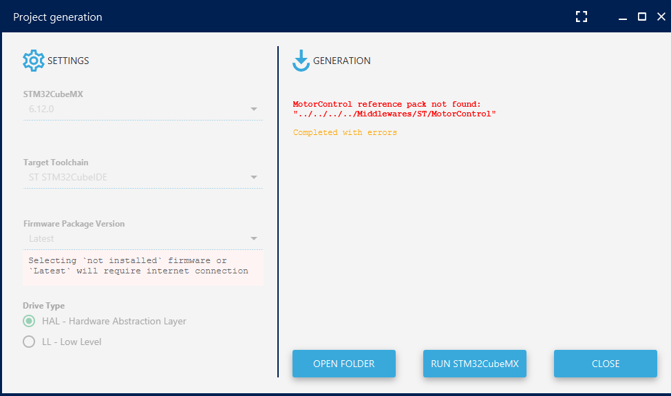 St Motor Control Source Code Generation Fails Stmicroelectronics Community