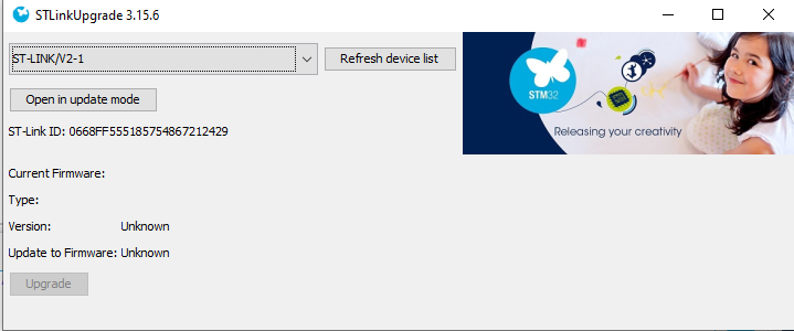 Solved Cubeprogrammer Current Firmware Unknown Stmicroelectronics Community