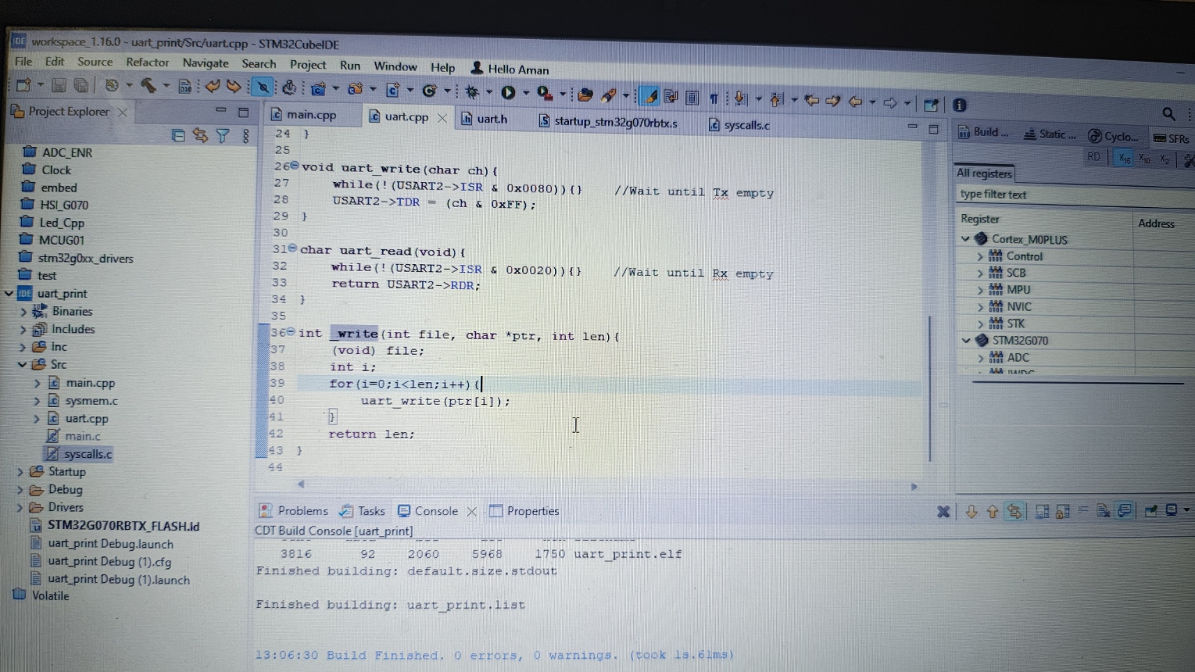 Solved: Retarget printf on STM32G070RBxx Cortex M0+ - Page 3 - STMicroelectronics Community