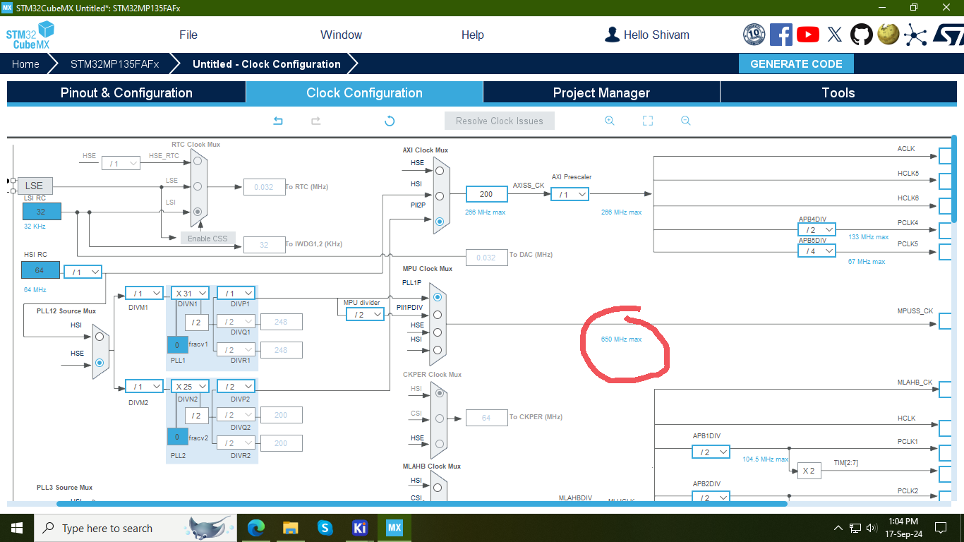 STM32MP135F Clock Config - STMicroelectronics Community