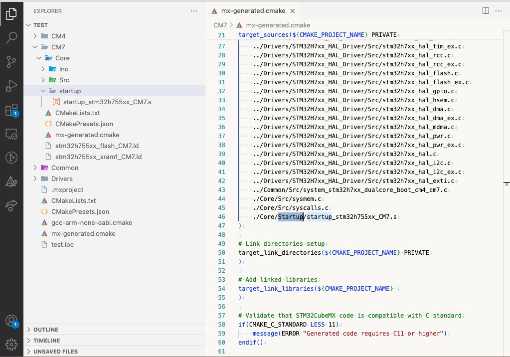 Solved: Generated Dual-Core CMake project Path typo - STMicroelectronics Community